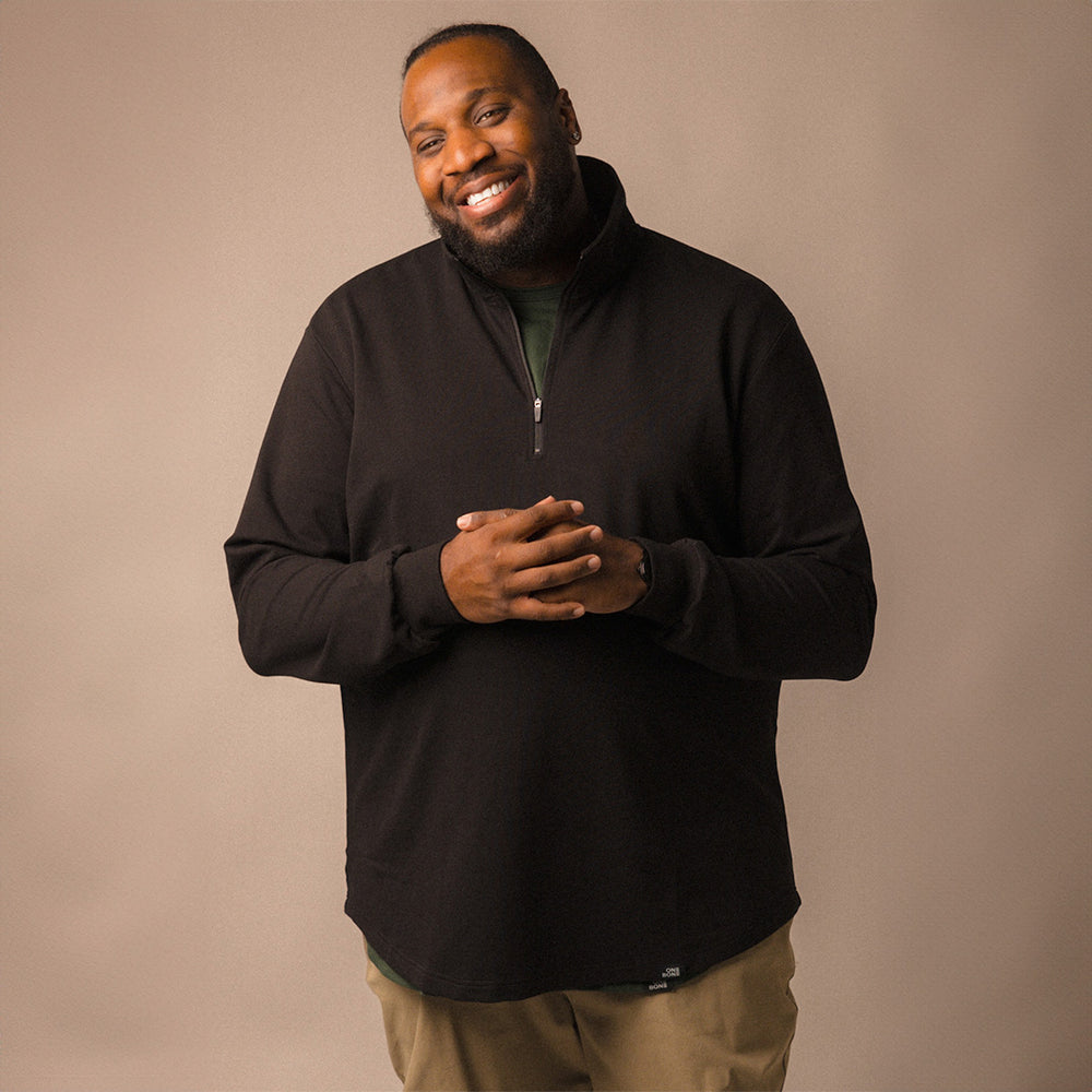 French Terry Quarter Zip - Black | Mens Quarter Zip | One Bone Brand